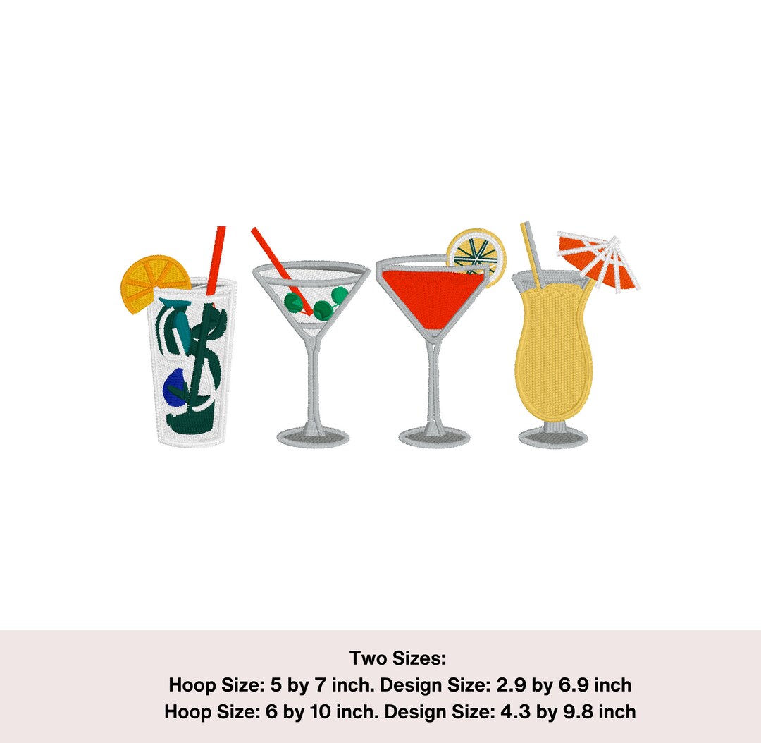 Cocktail Border Embroidery Design Embroidered Cocktails, Martini ...
