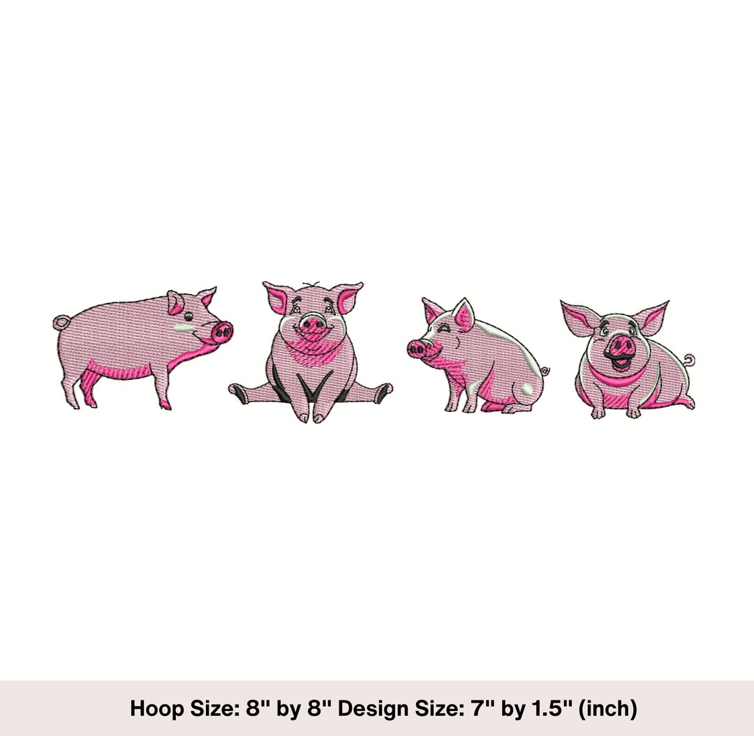 Pig Border Embroidery Design: Sheer Stitching Farm Animals (digital ...