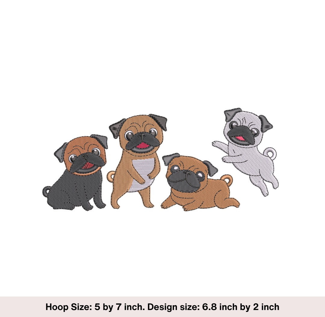Pug Border Embroidery Design: Fun Dog Machine File (5x7 Inch) (digital ...