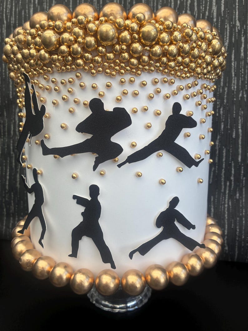 Card Cake Topper Side Display Silhouette Decoration Martial Arts Karate ...