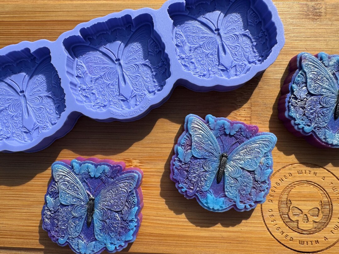 Butterfly and Flowers Silicone Mould for Wax, Resin, Clay, Fondant ...