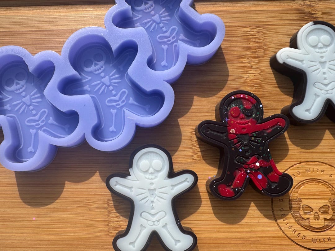 Skeleton Gingerbread Man Silicone Mould for Wax, Resin, Clay, Fondant ...