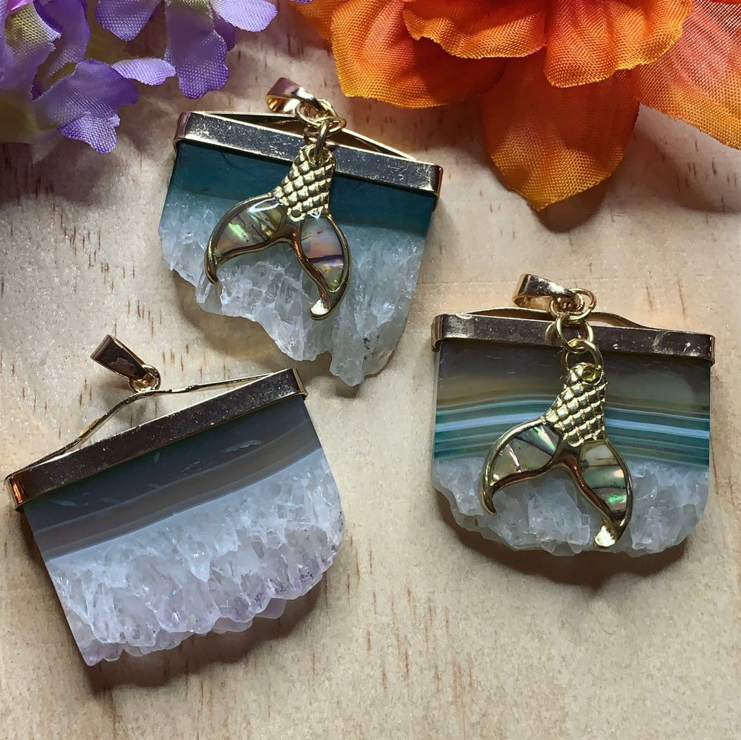 Mermaid Dreams Agate and Abalone Pendents - Etsy