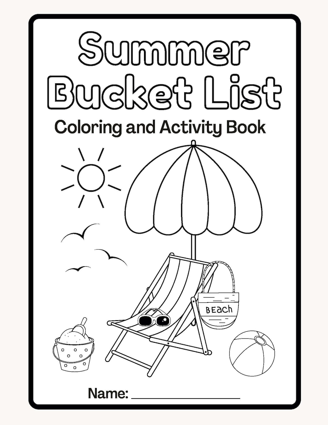 Downloadable Coloring Book Summer Bucket List Coloring Pages and ...