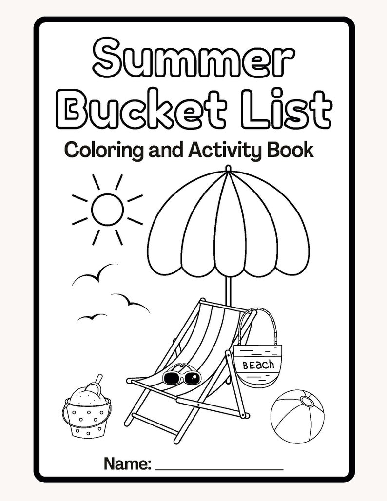 Downloadable Coloring Book Summer Bucket List Coloring Pages and ...
