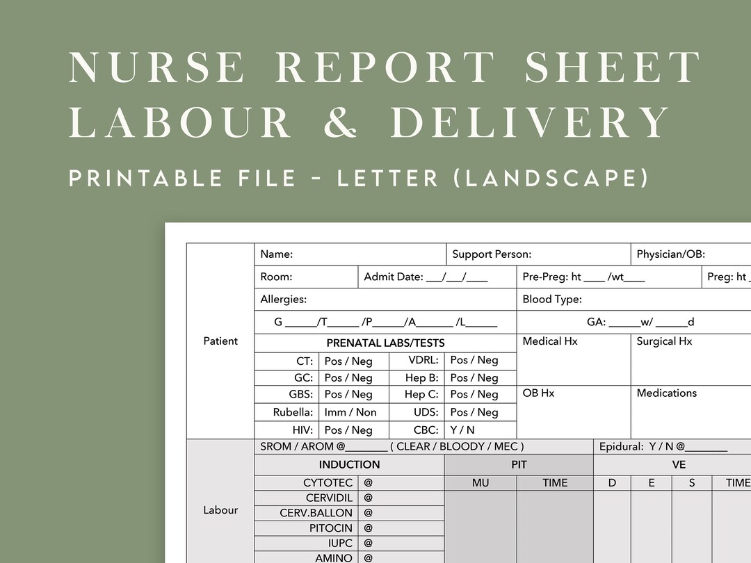 Labour and Delivery Nurse Report Sheet (simple & Easy to Use) - Etsy