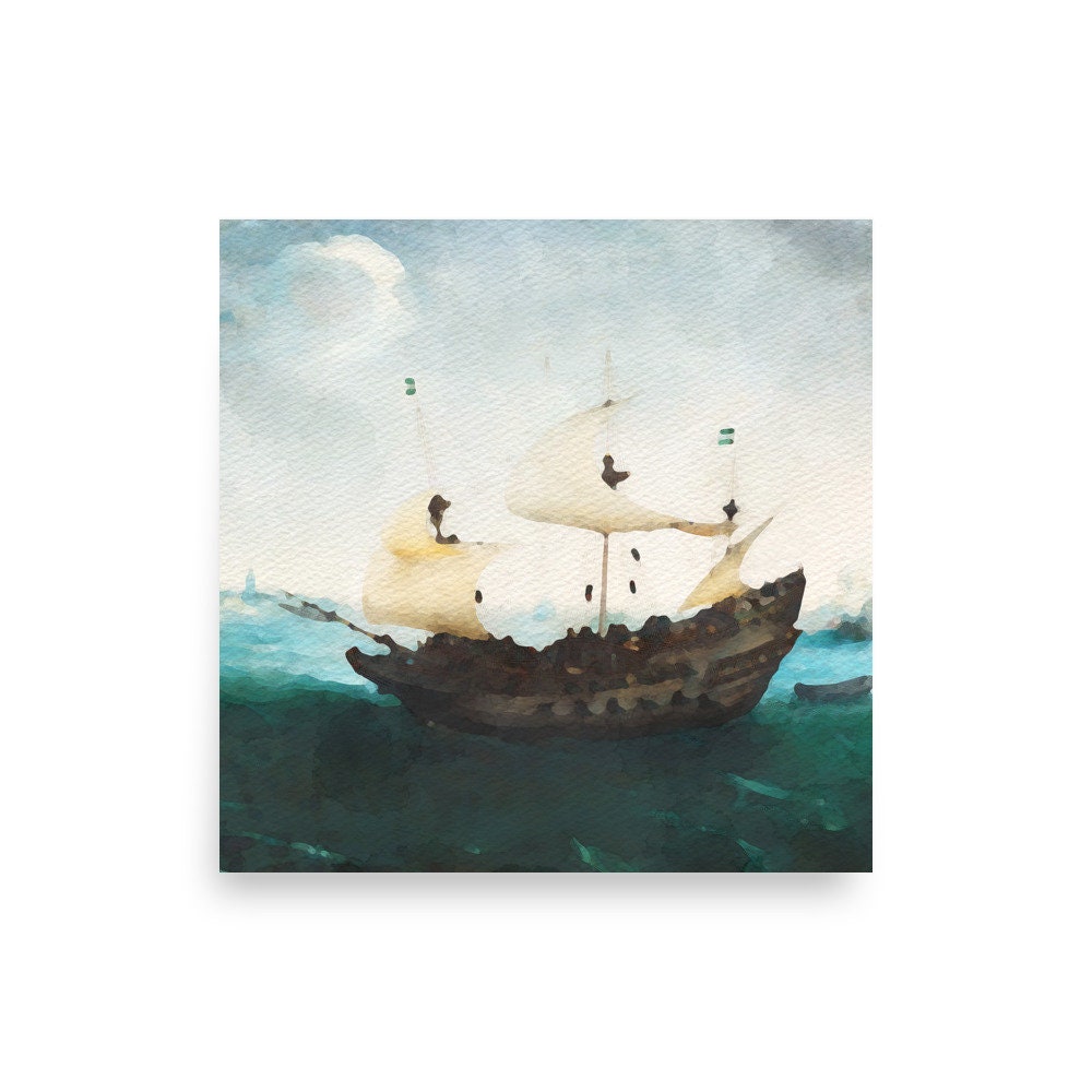 Old Ship Painting, Moody Nautical Decor, Sailboat Painting, Nautical ...