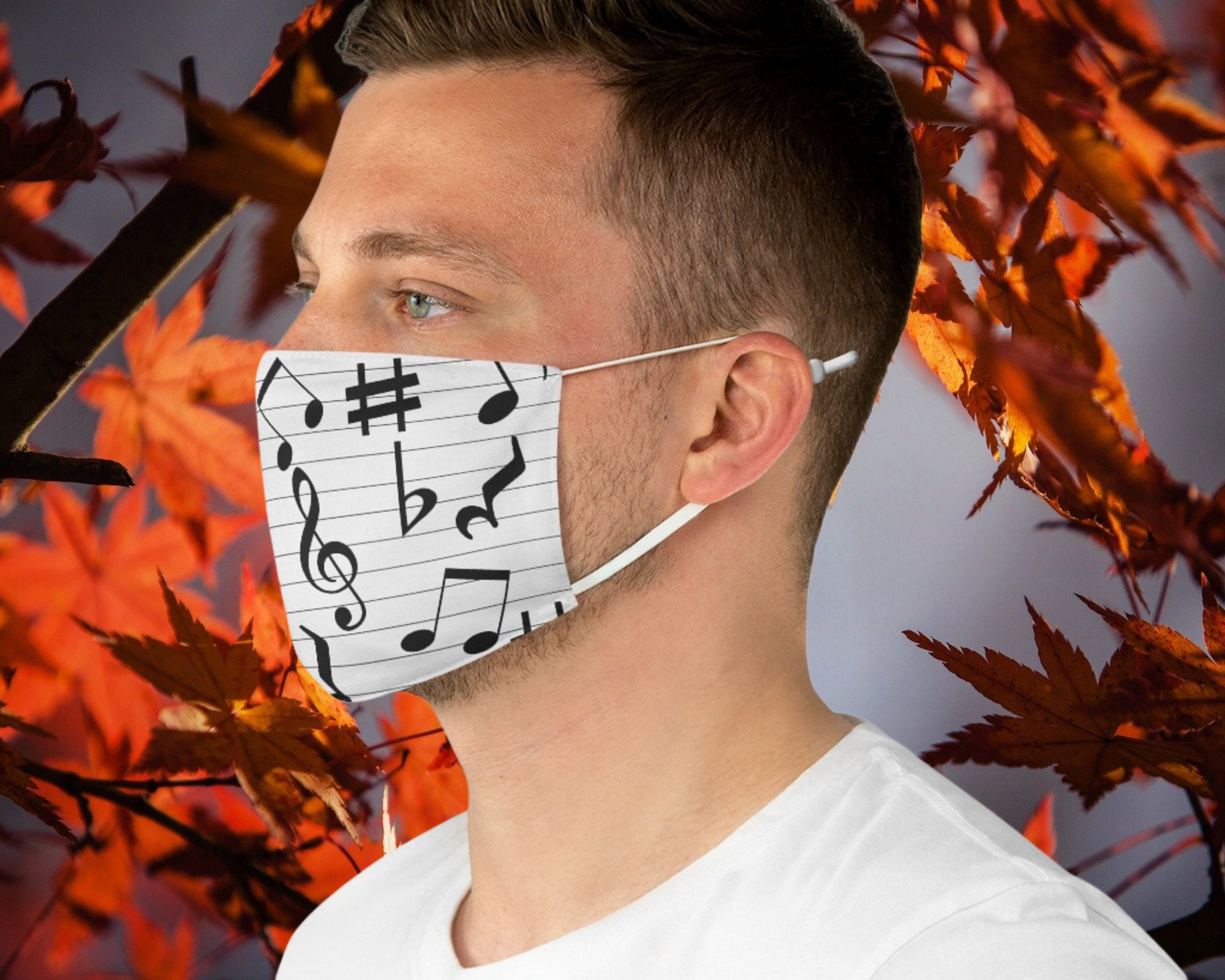 Music Symbols Face Mask adjustable reusable Machine Washable two-layer ...