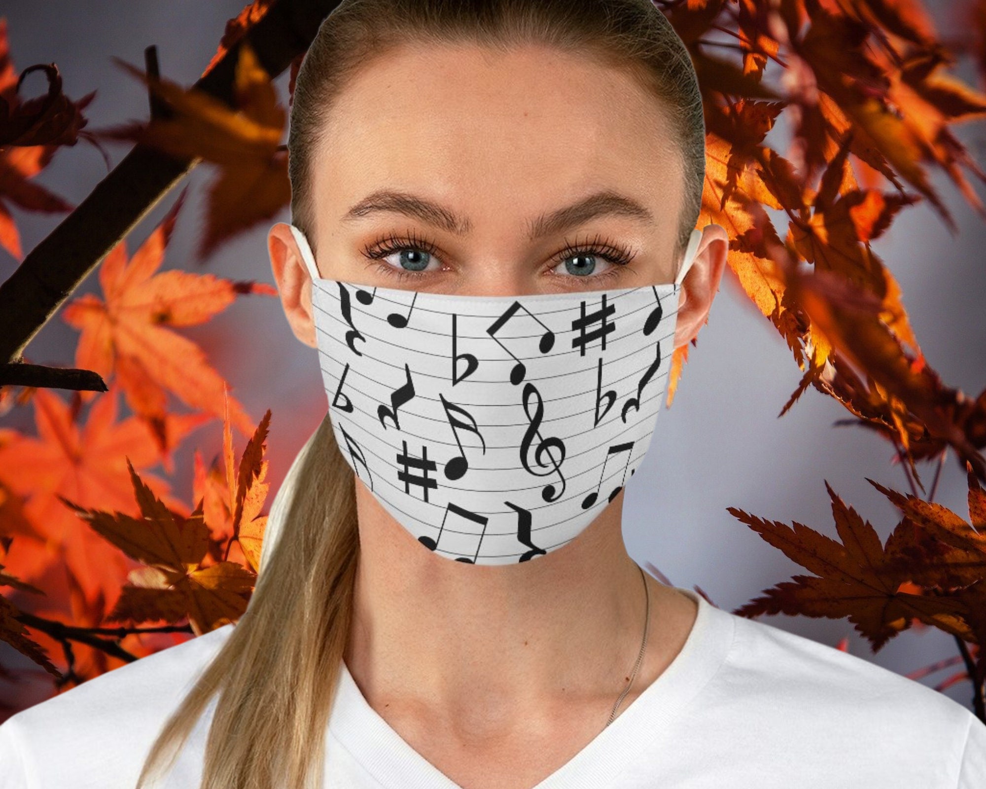 Music Symbols Face Mask adjustable reusable Machine Washable two-layer ...