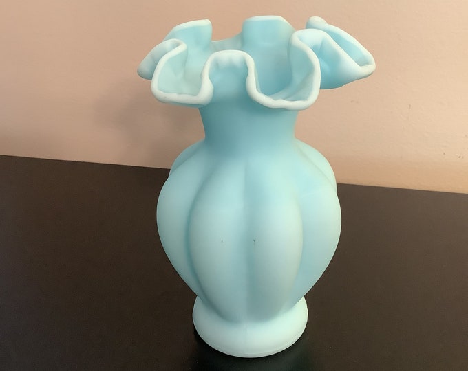 Beautiful FENTON Satin Blue Melon Vase, 1960’s Fenton Collectibles, Top ...