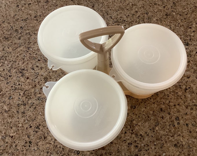 Vintage TUPPERWARE Condiment Keeper Caddy Server, Set of 3 Condiment ...