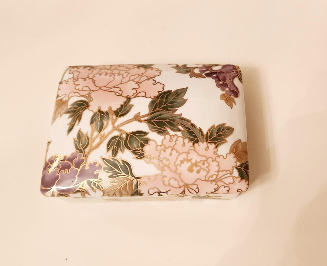 Vintage Fitz and Floyd Double Deck Card Porcelain Box, Hand Painted Divided Vanity Box ...