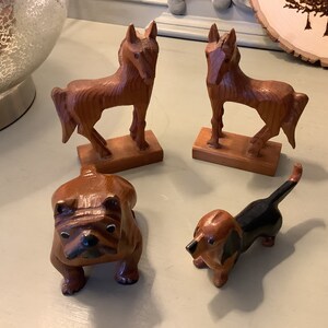 Vintage Hand Carved Animal Figurines. Hand Whittled Horses Signed by ...