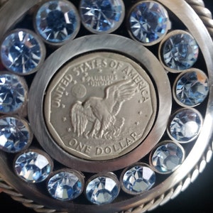 Vintage Stainless Steel Blue Rhinestone Belt Buckle W/ Susan B Anthony ...