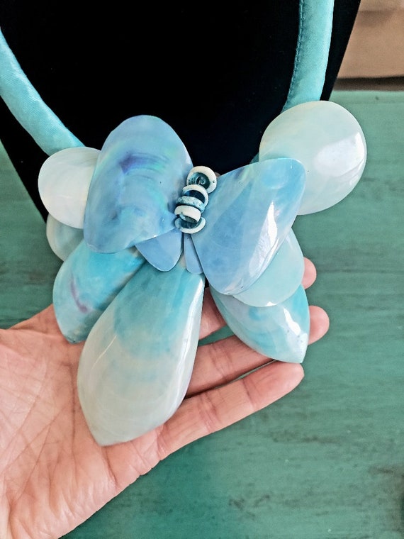 Blue Abalone Shell Necklace, Vintage Necklace, Hand-C… - Gem