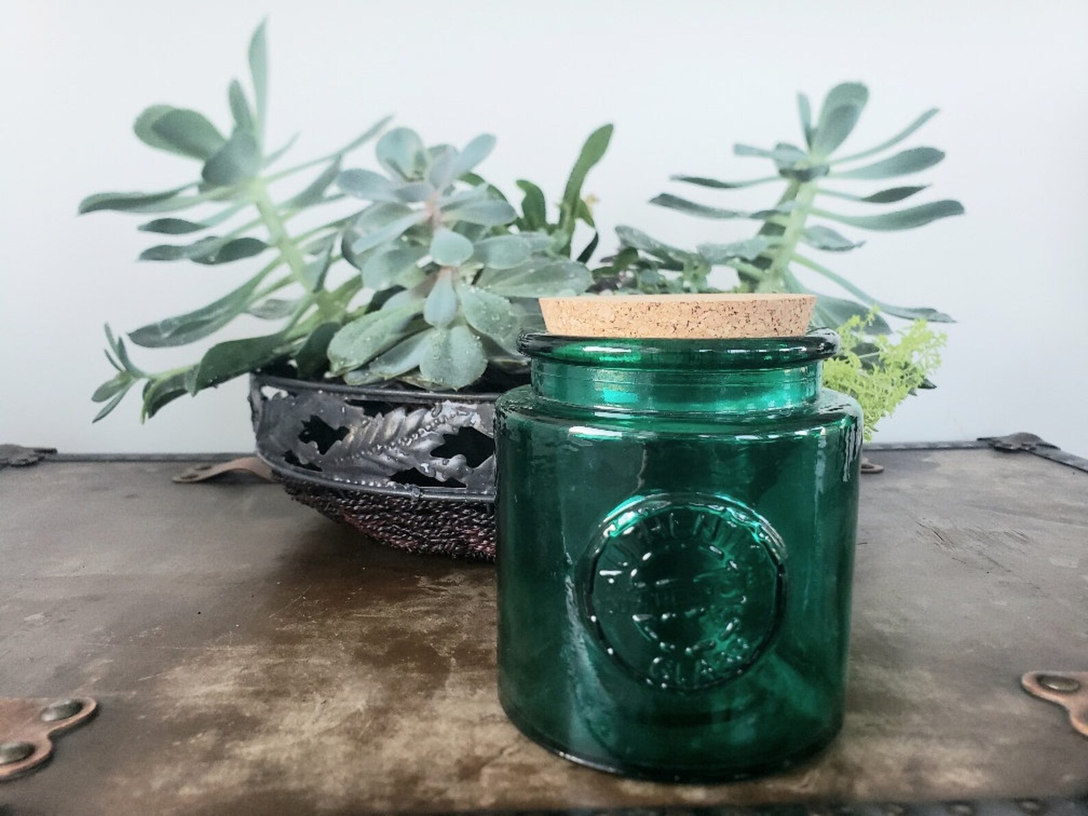 Recycled Green Glass Cannister Vintage Recycled Emerald Green - Etsy