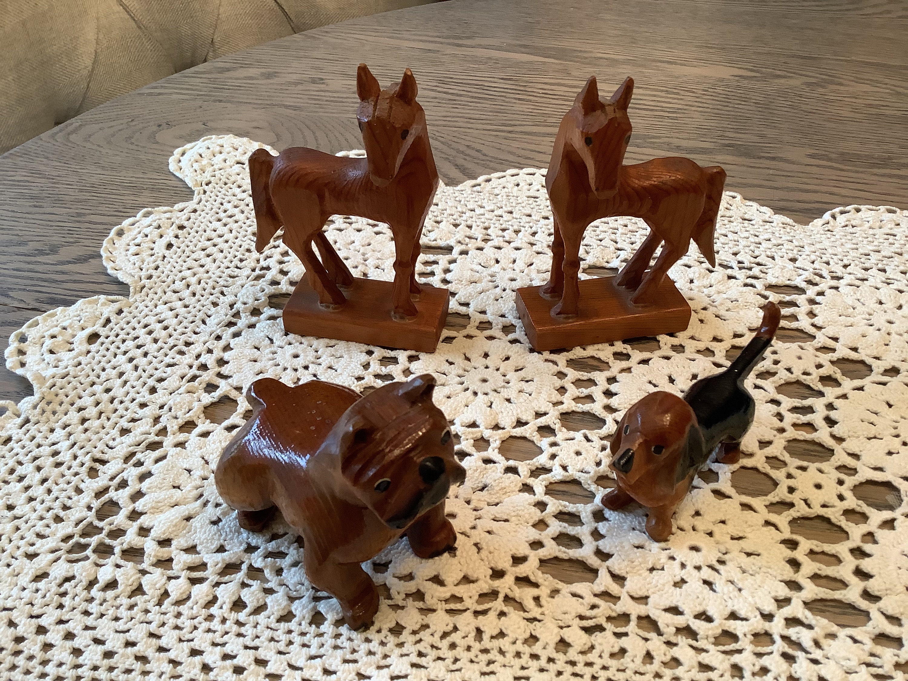 Vintage Hand Carved Animal Figurines. Hand Whittled Horses Signed by ...