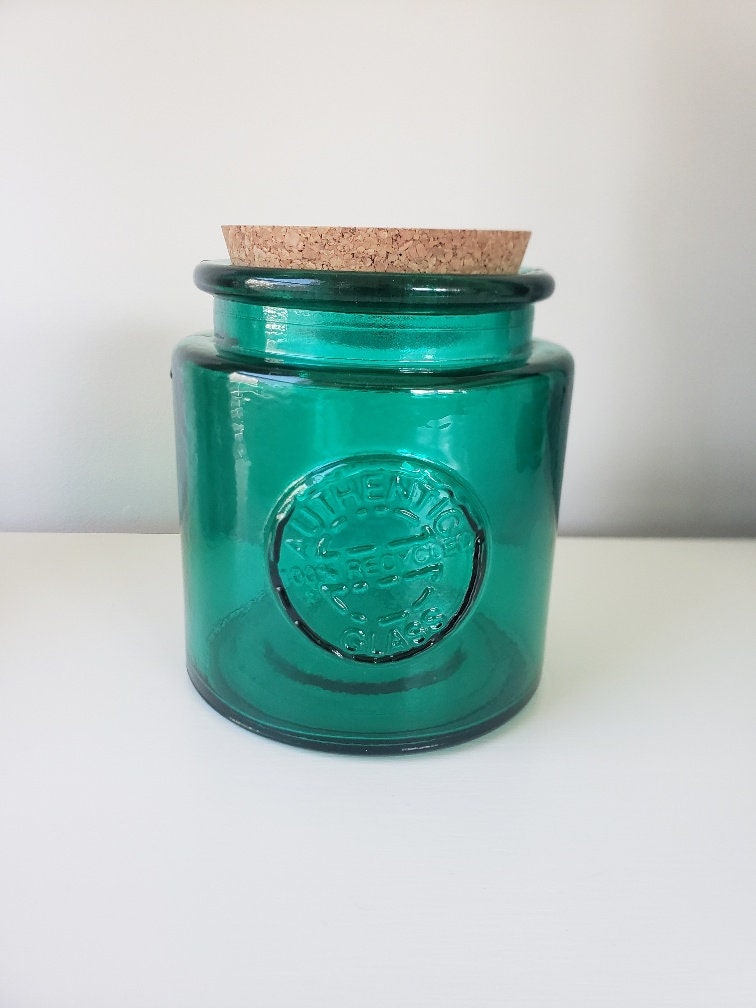 Recycled Green Glass Cannister Vintage Recycled Emerald Green - Etsy