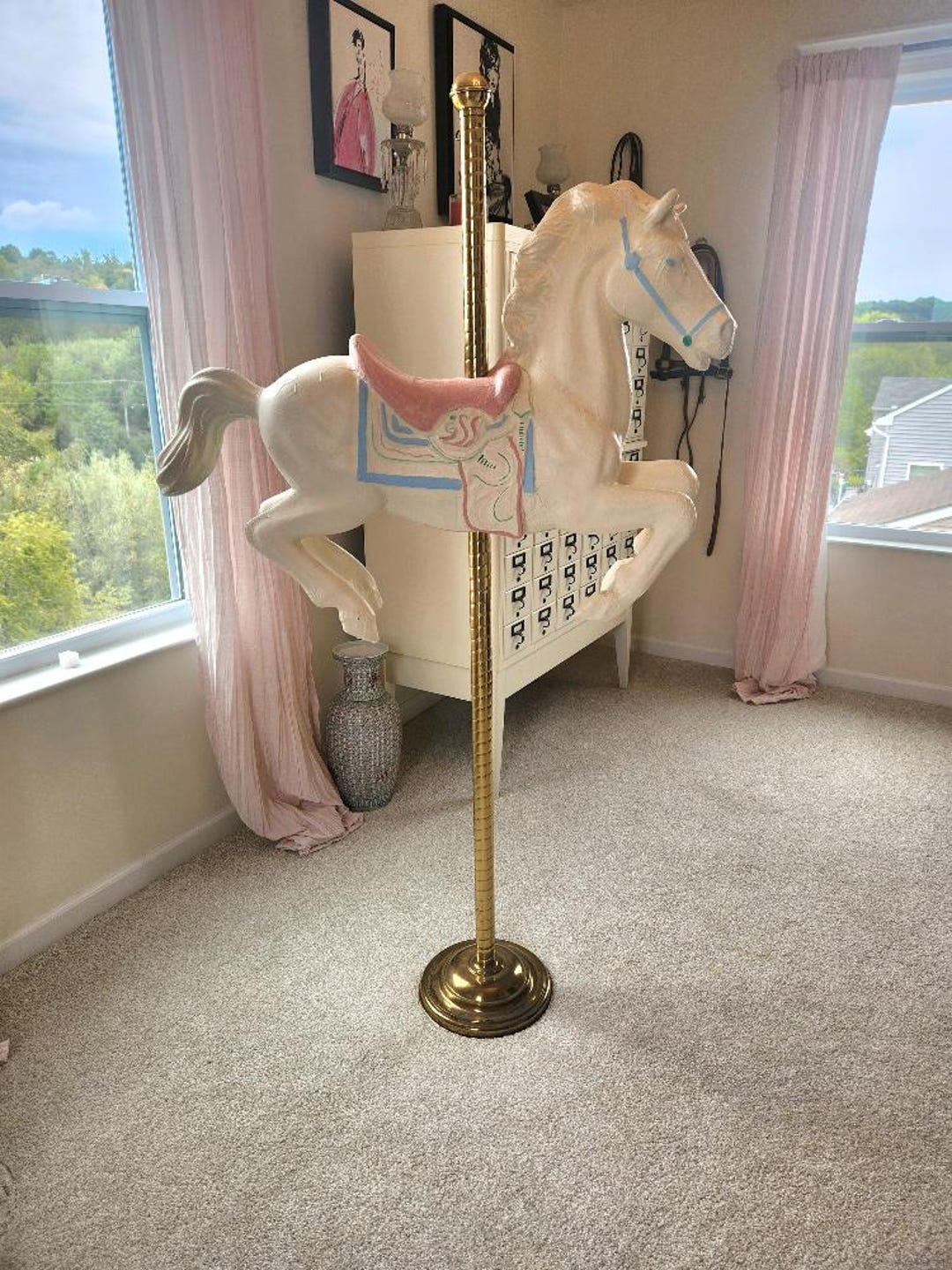 Vintage Carousel Horse, 1984 Blazon Decorative Ride-on Horse, Pastel ...