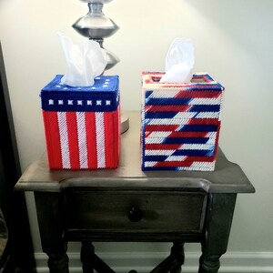 Red, White & Blue Tissue Covers (PAIR), Needlepoint Yarn Plastic US ...