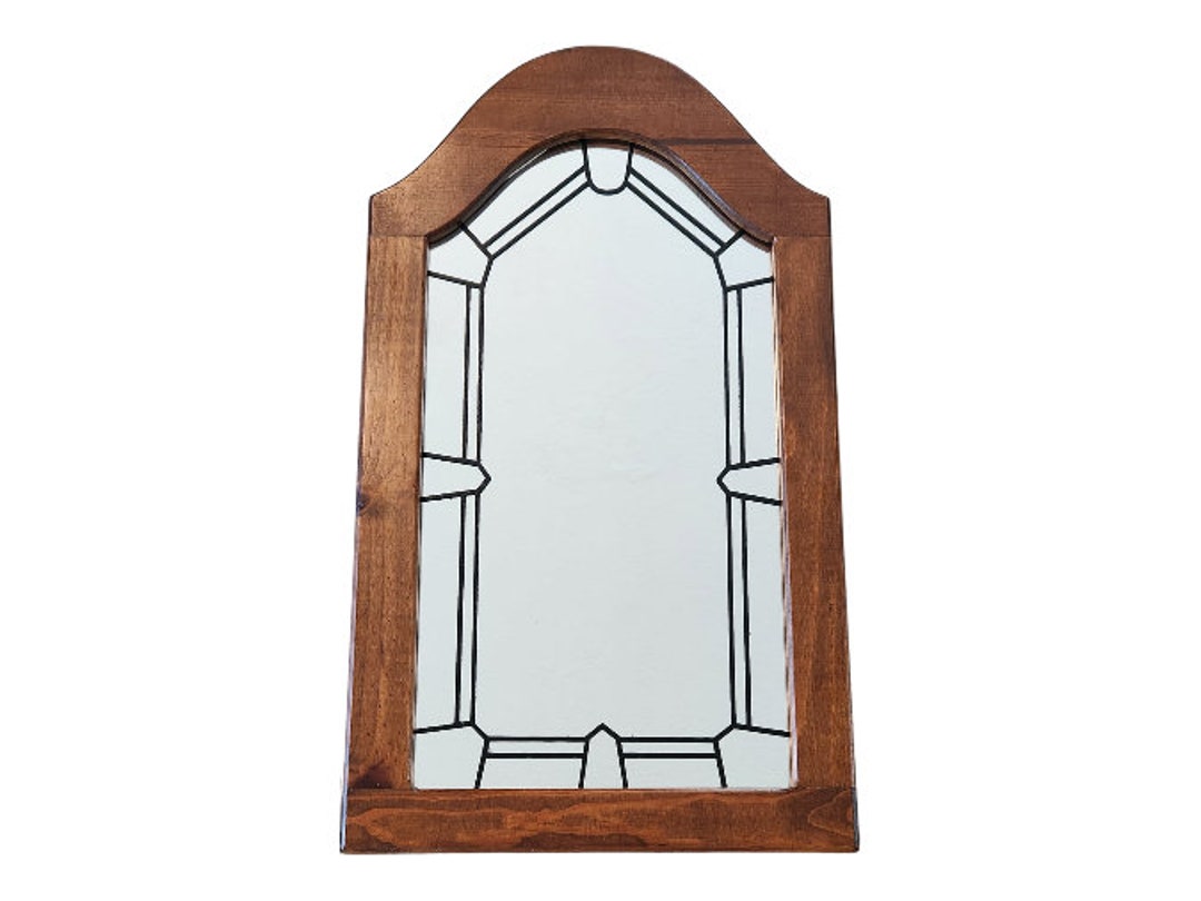 Vintage Mirror, Arched Walnut Wooden Framed Wall Mirror W/ Black ...