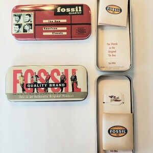 Vintage Empty Fossil Metal Watch Boxes, Fossil Metal Empty Tins, Fossil ...