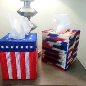 Red, White & Blue Tissue Covers (PAIR), Needlepoint Yarn Plastic US ...