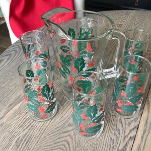 Vintage Crisa Glassware Lexus Holly Berry 7 Piece Set, Made N Mexico ...