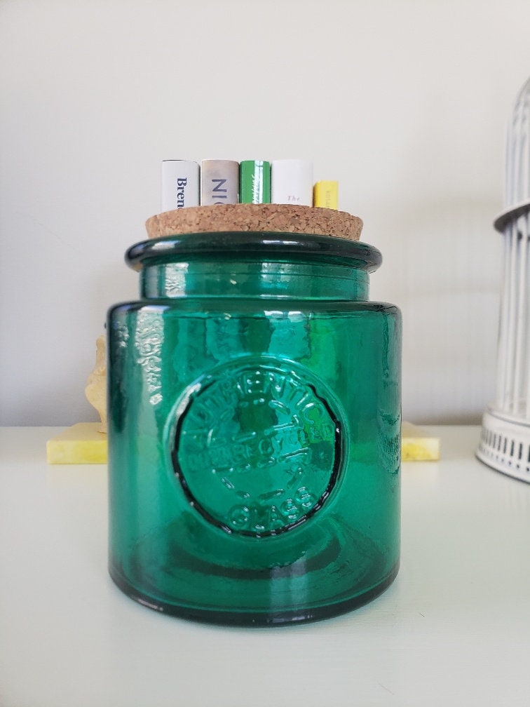 Recycled Green Glass Cannister Vintage Recycled Emerald Green - Etsy