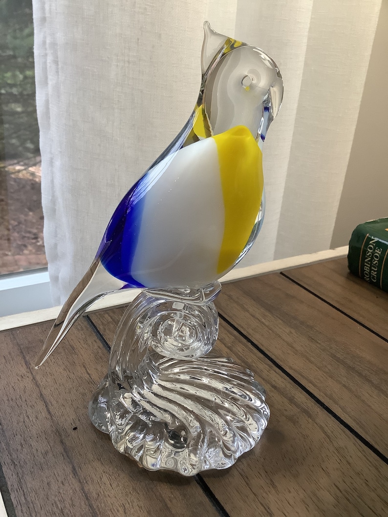 Large Glass Parrot Hand-blown Art Glass Bird on Perch Yellow - Etsy