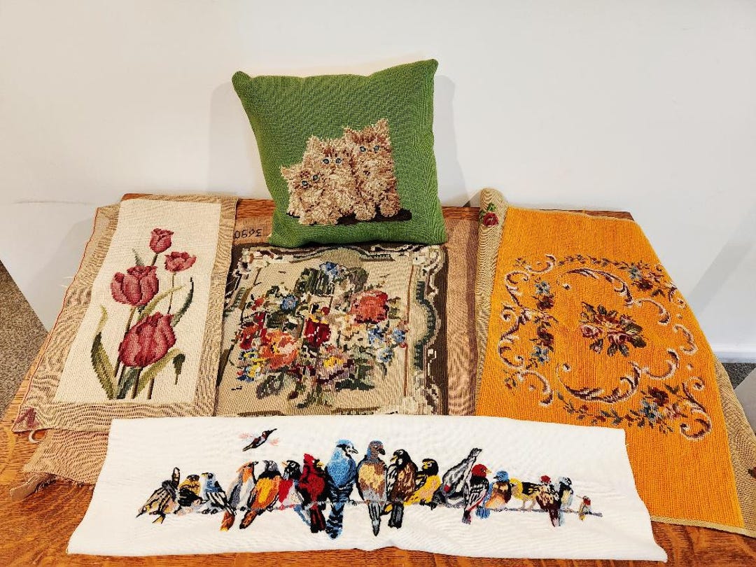 Vintage Needlepoint Projects, Needlepoint Panels (4), Cat Needlepoint ...