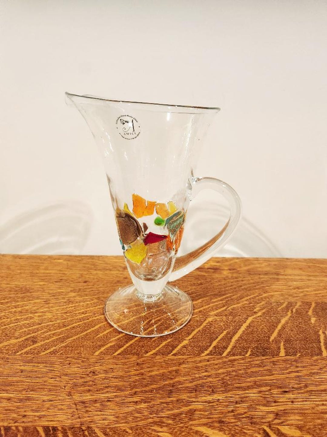 Amici Hand-blown Art Glass Pitcher Made in Italy, Clear Glass Pitcher W ...
