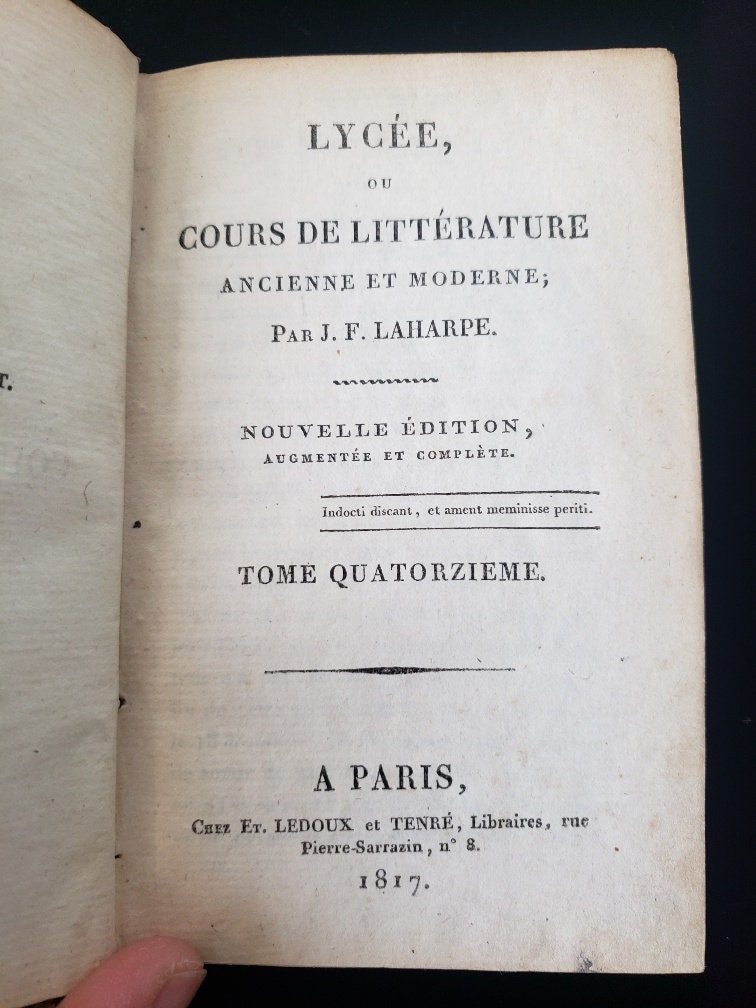 1817 French Lycee Literature Book, LYCEE Ou Cours De Litterature ...