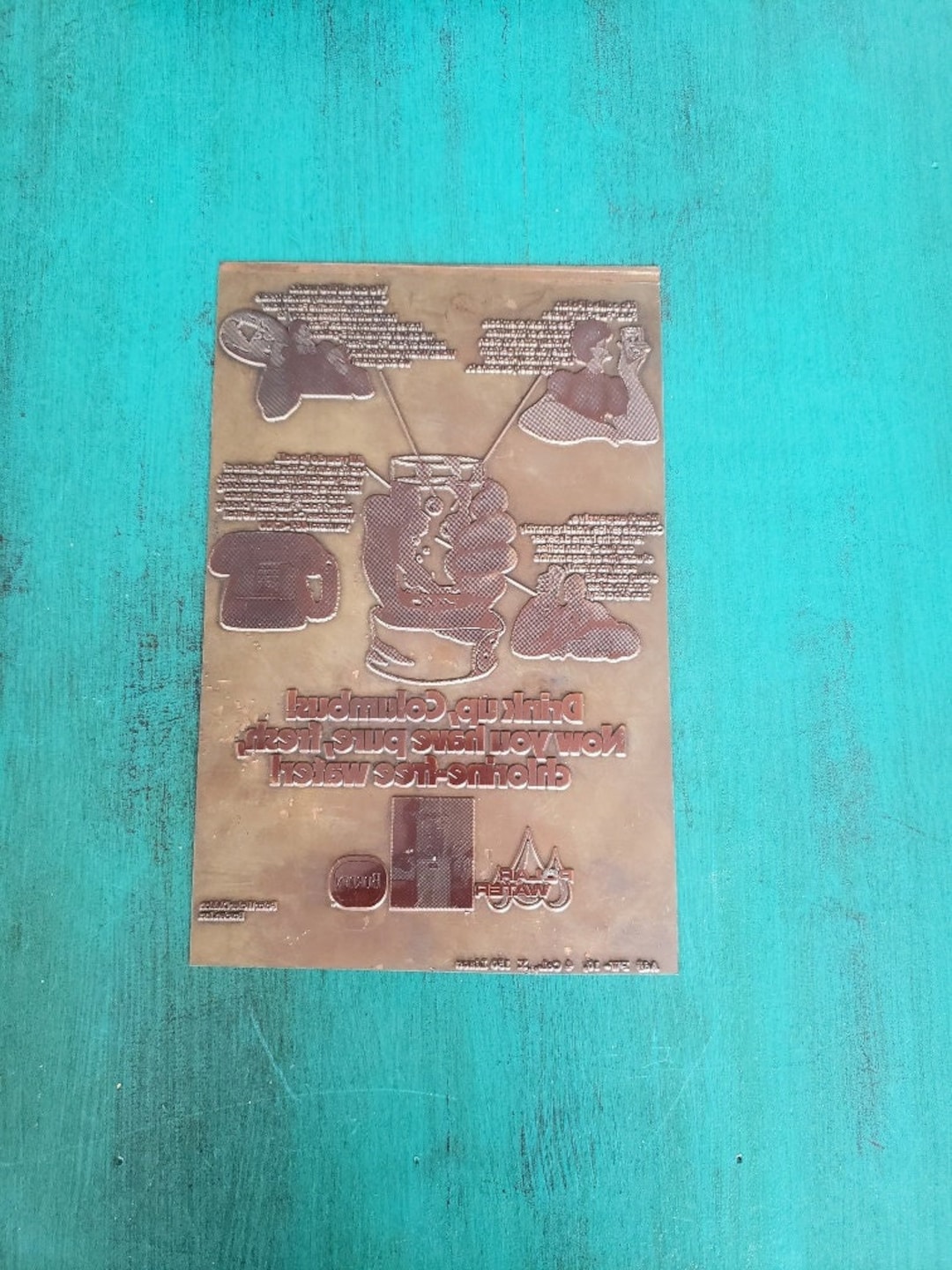 Vintage Advertising Plate, Copper Printing Plate, Vintage Borden Water ...