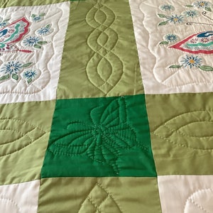 Vintage Quilt, Never Used Hand Stitched Quilt, Organic Green Handmade ...