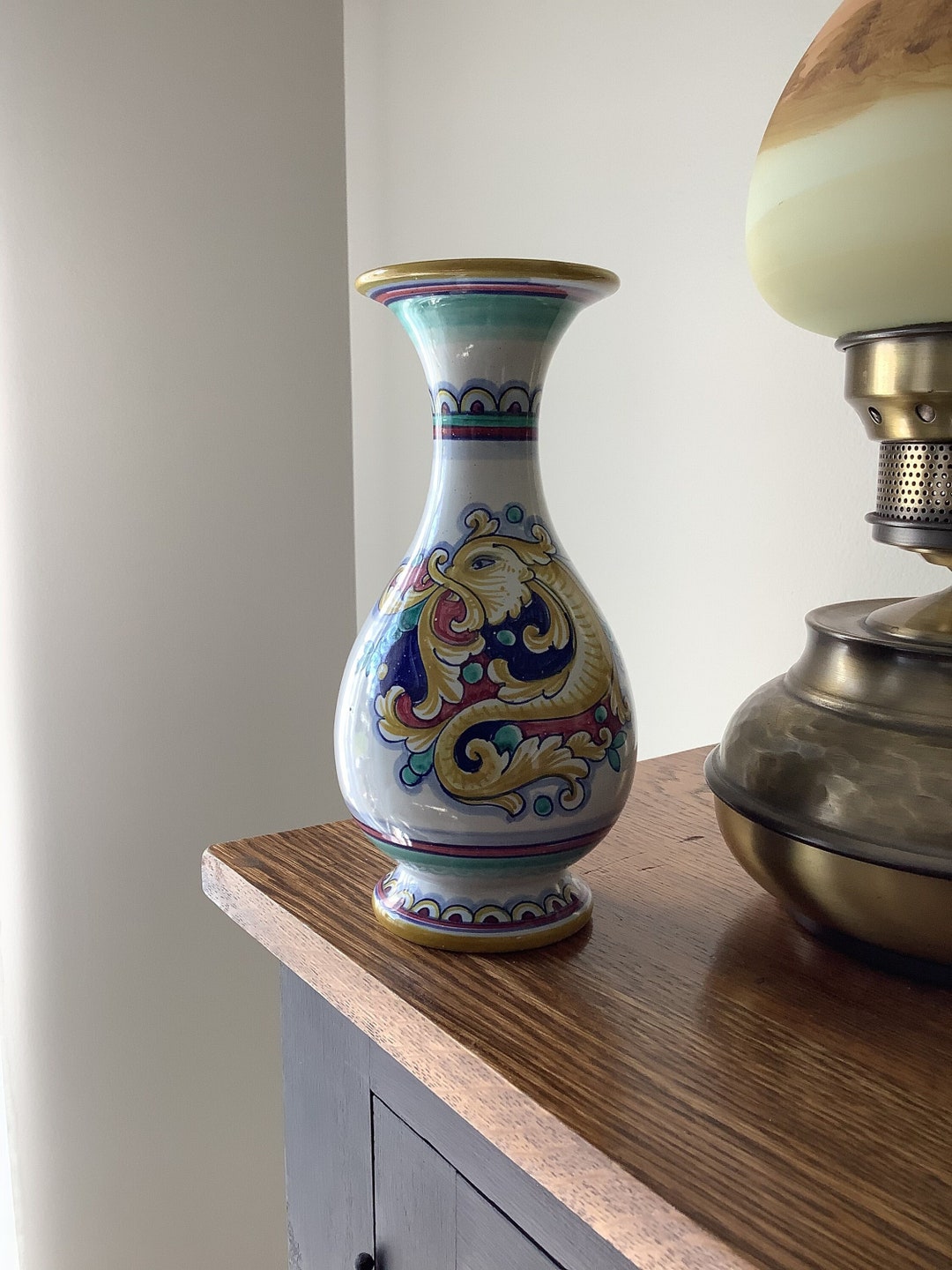 Vintage Fusco Antonio Amalfi Cobalt and Yellow Sea Dragon Pottery Vase ...