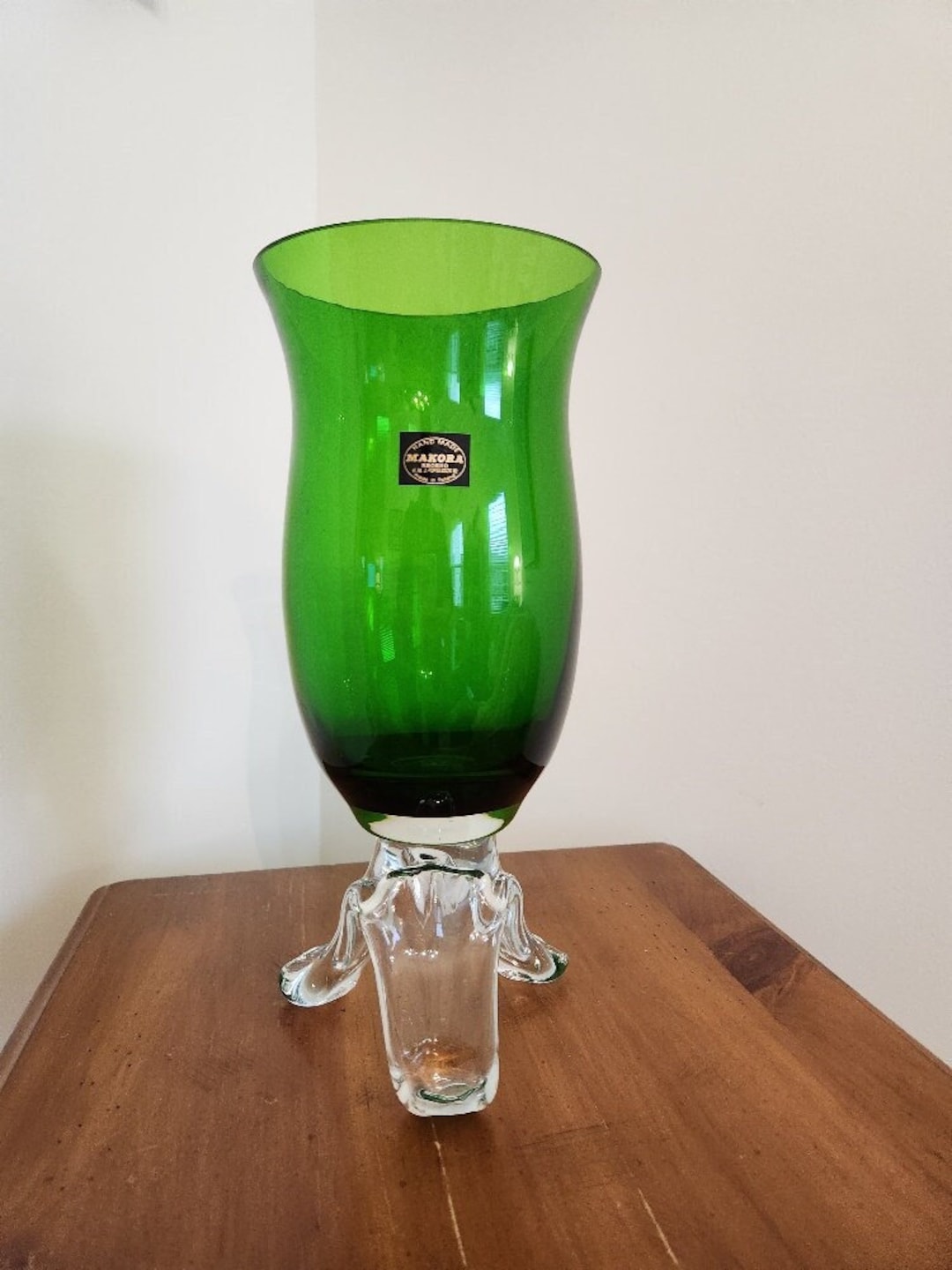Makora Krosno Hand-blown Green Vase Made in Poland, Large Green Glass ...