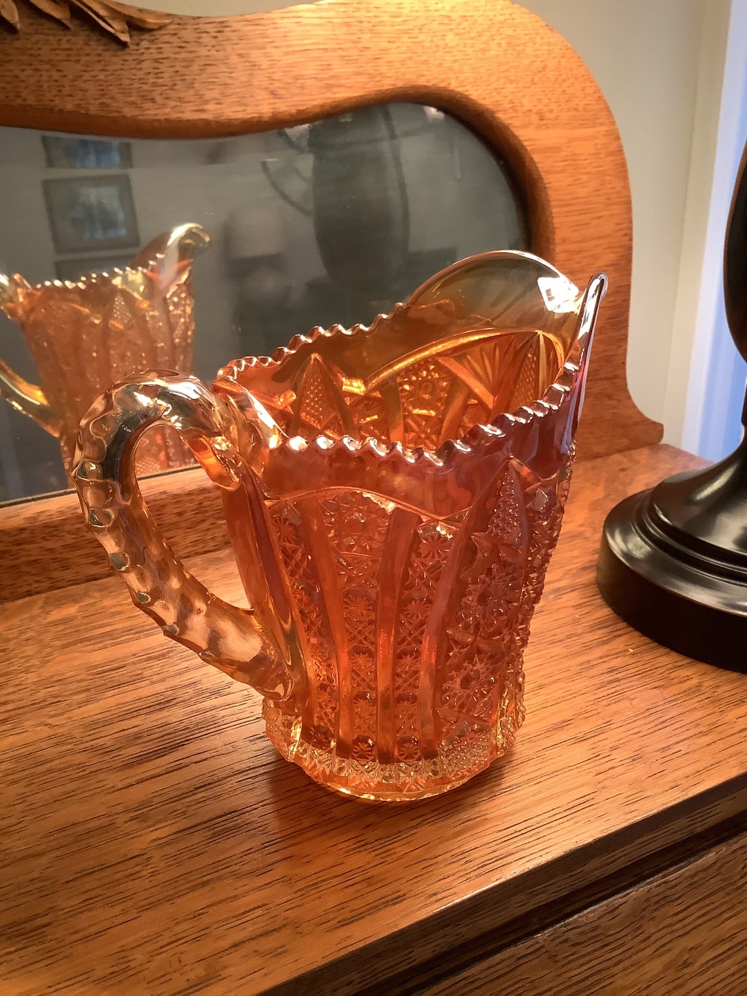 Antique Imperial Carnival Glass Octagon Marigold Large Creamer, Small ...