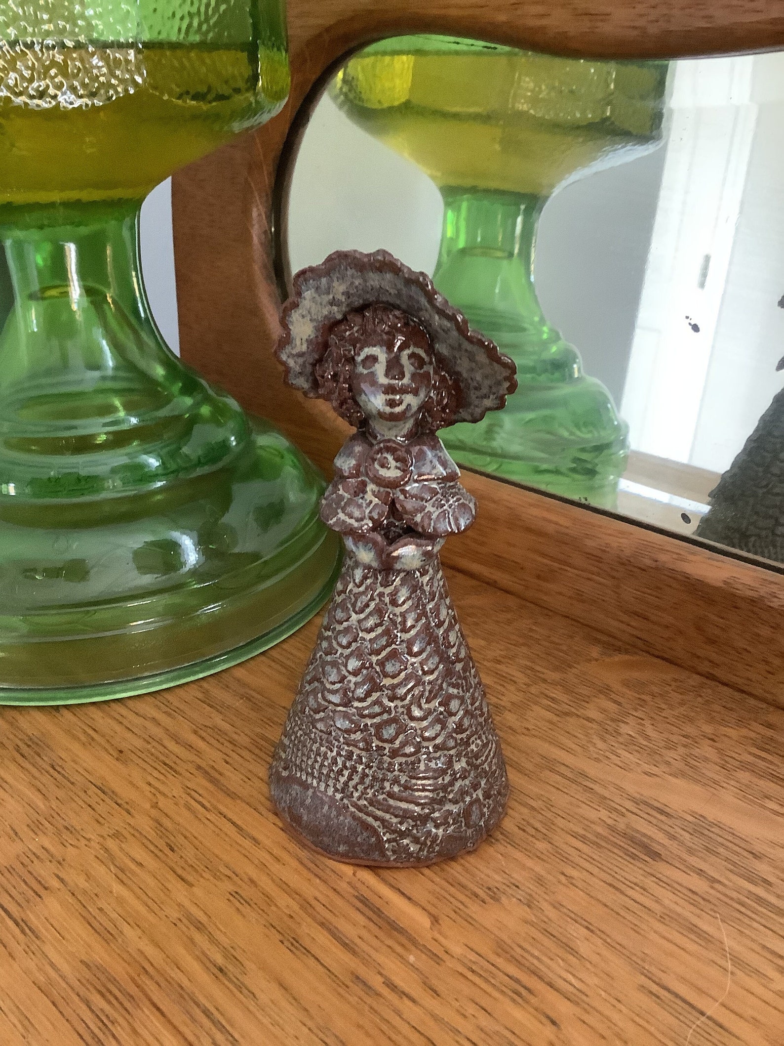 Vintage Lady Bell, Clay Art Bell, Girl in Bonnet Figurine Bell, Vintage ...