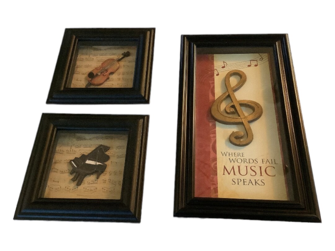 Vintage Music Wall Decor, Framed Music Wall Plaques, Hanging Pewter ...