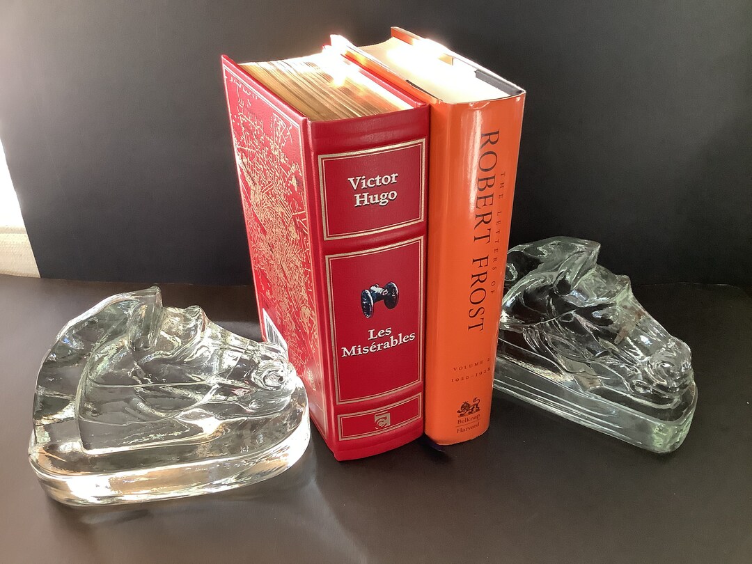 Vintage Horse Bookends, Glass Horse Bookends, Heavy Glass Horsehead ...