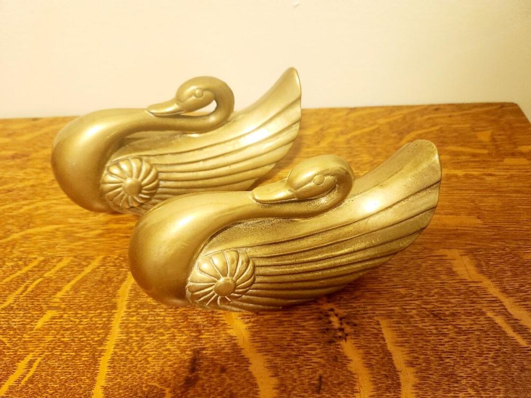 Vintage Pair of Brass Swan Wall Sconces, Crowning Touch Brass Swan Wall ...
