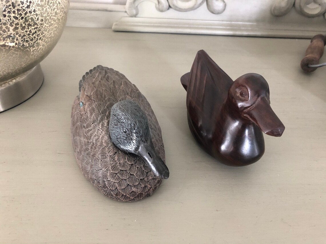 Wooden Ducks Figurines, Carved Wooden Duck Made in Mexico, Resin Blue ...