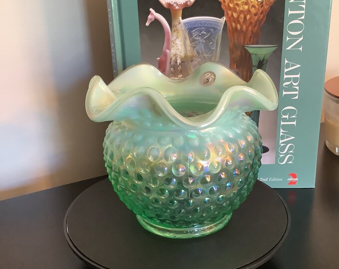 Vintage FENTON Green Iridescent Hobnail and Opalescent Ruffle, 95th ...