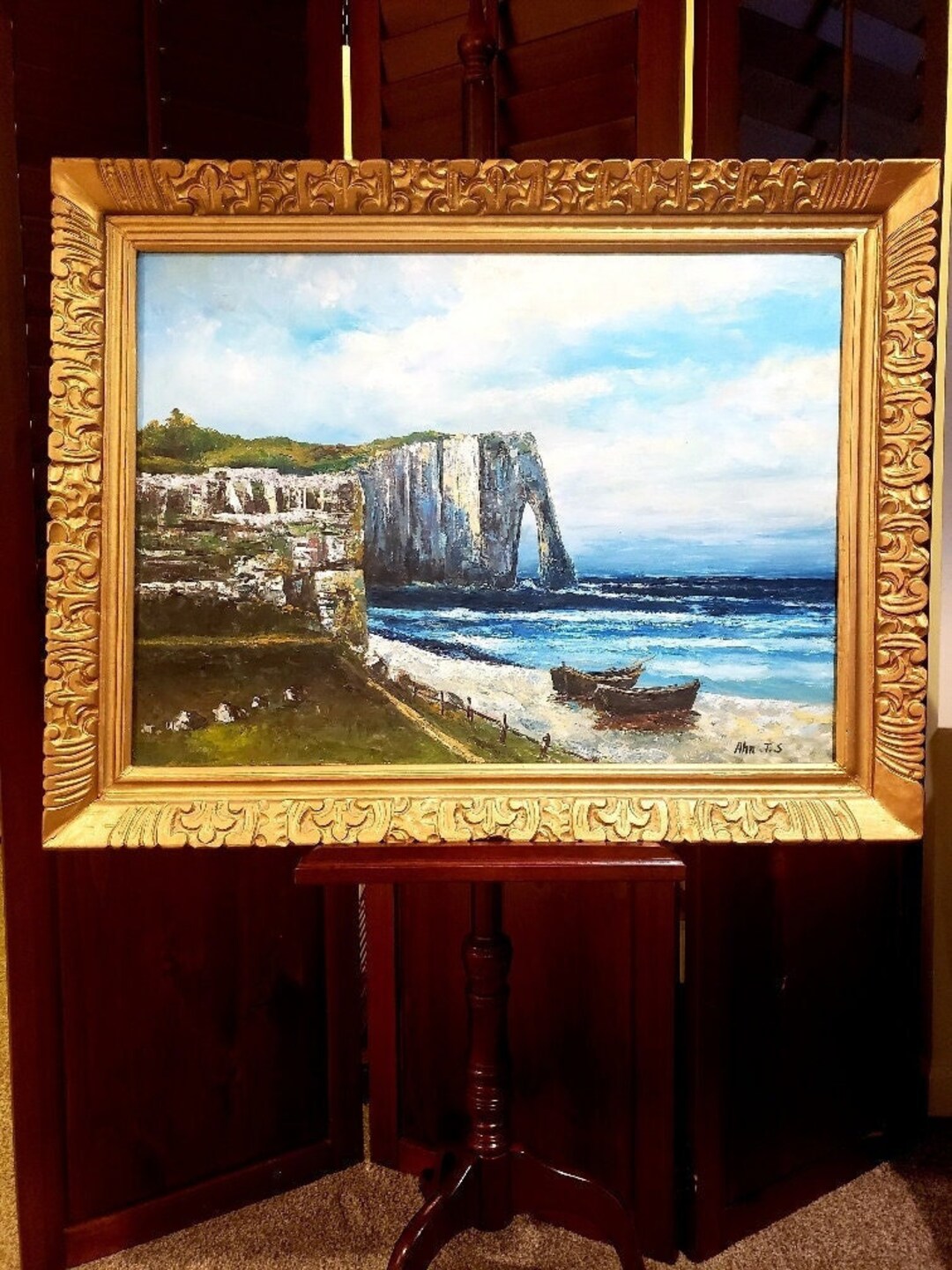 Vintage Oil Painting, AHN T.S. Oil Canvas Ocean Painting, Signed & Framed by the Sea Oil ...