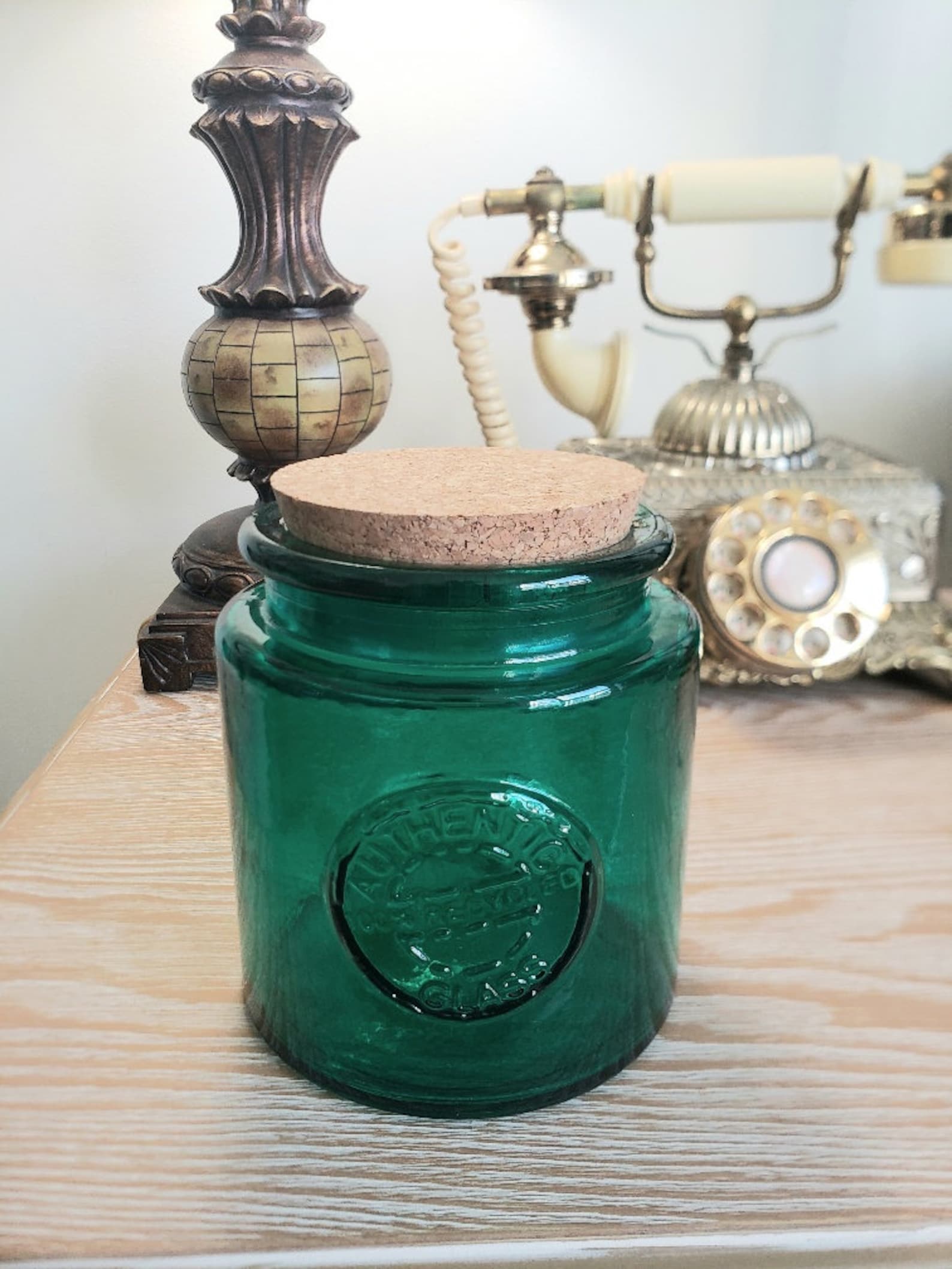 Recycled Green Glass Cannister Vintage Recycled Emerald Green - Etsy