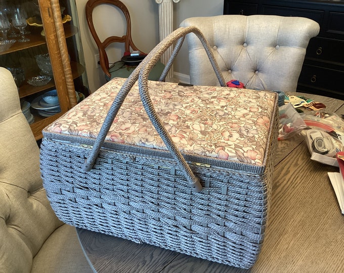 Vintage Large Wicker Style Sewing Basket, Sewing Basket With Organizer ...