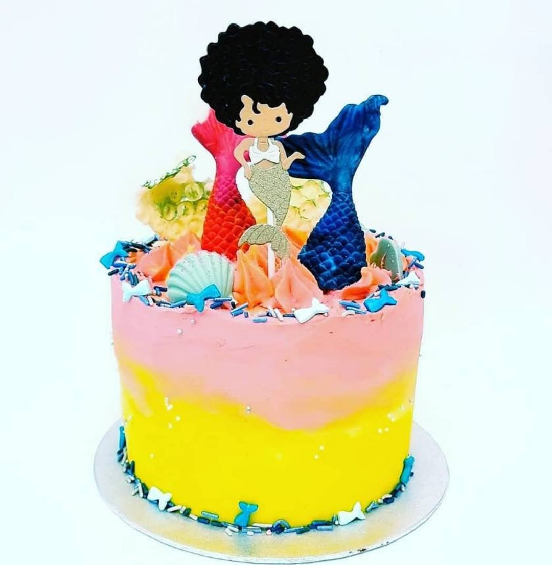 Melanin Cake Topper Black Mermaid Cake Topper personalised Cake Topper ...