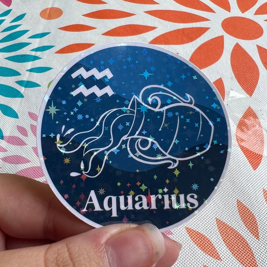 Aquarius Zodiac Sticker Glitter Sticker Waterproof Sticker Aquarius ...