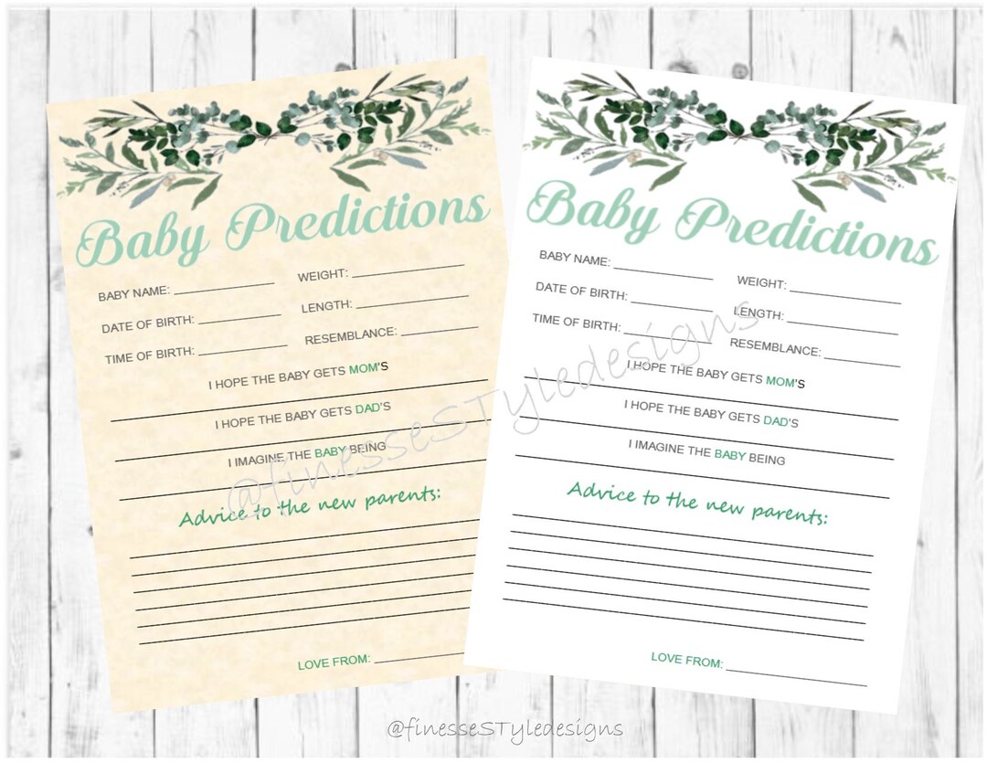 Baby Predictions Card, Baby Prediction Game, Gender Neutral, Greenery ...